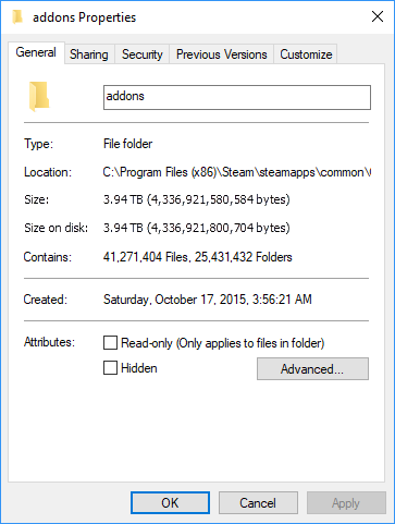 My Garry's Mod folder is almost 400 GB, or 428 trillion bytes with ...